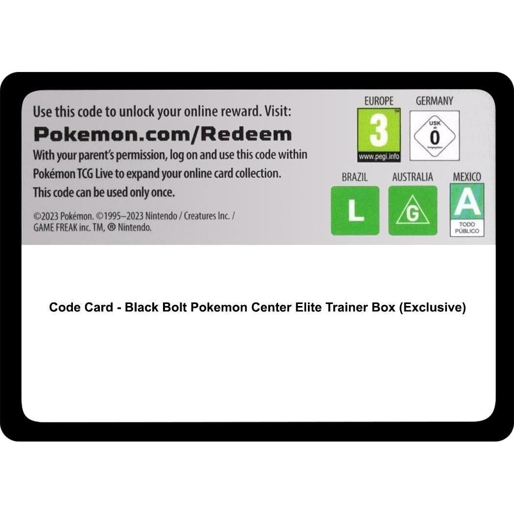 Code Card - Black Bolt Pokemon Center Elite Trainer Box (Exclusive) (SV ...